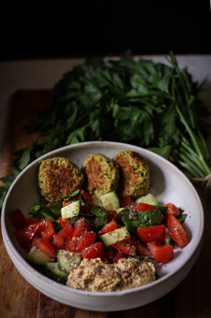 Baked broccoli and herb falafel
