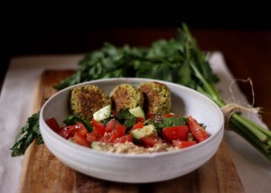 Baked broccoli and herb falafel